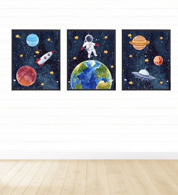 Watercolor Outer Space Printable Wall Art Set of 3 Digital | Etsy