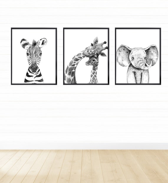 Printable Black and White Safari Animals Wall Art Set Digital - Etsy