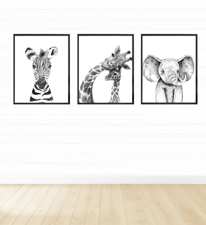 Printable Black and White Safari Animals Wall Art Set Digital - Etsy