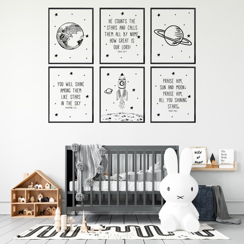 Black and White Space Prints: Printable Christian Nursery Decor ...