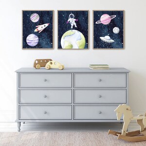 Girls Watercolor Outer Space Wall Art Digital Download - Etsy