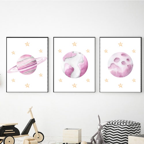 Pink Solar System Print Space Girl Printable Wall Art - Etsy