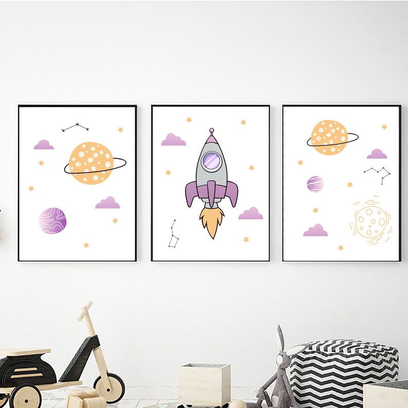 Space Girls Room Wall Art Digital Download Printable Wall | Etsy