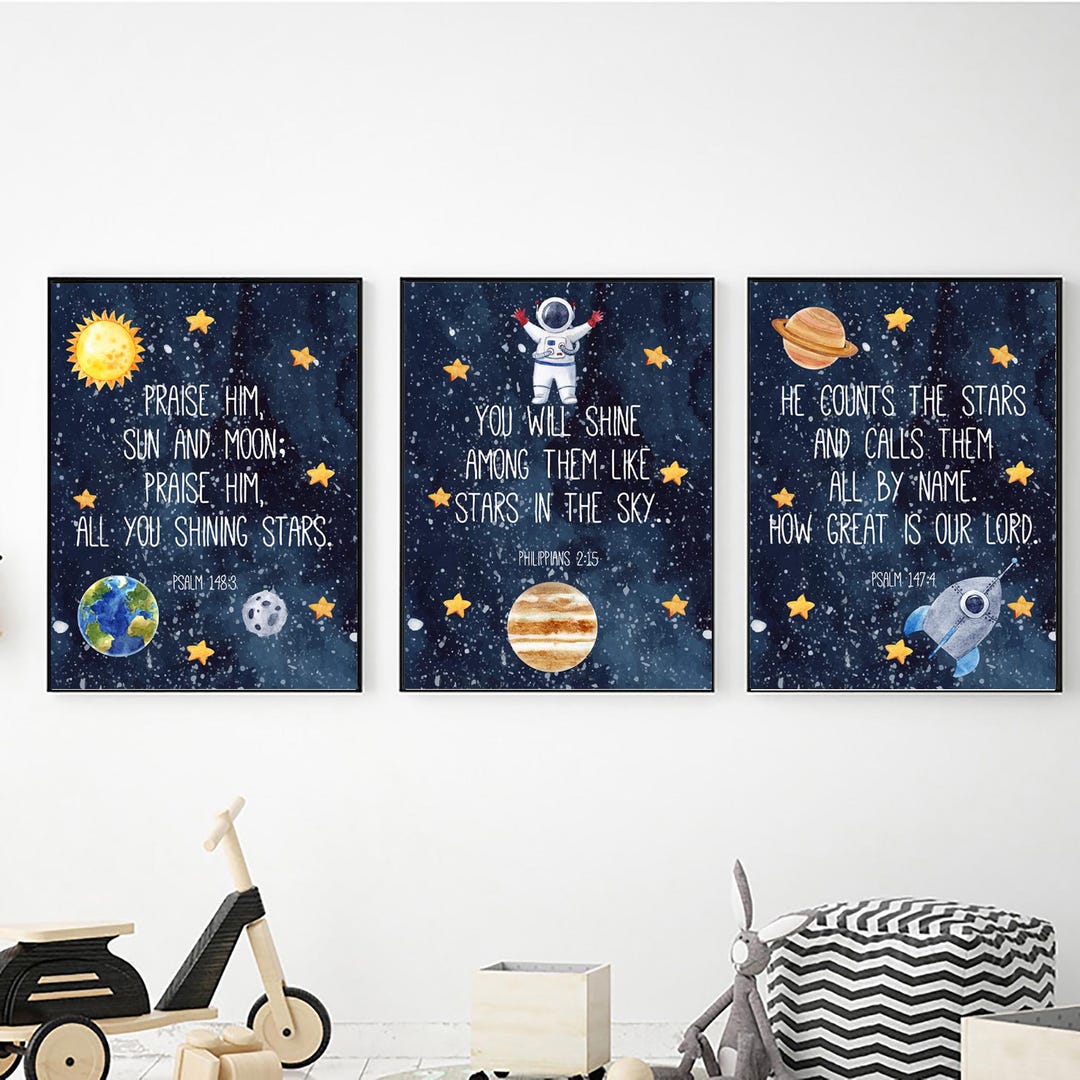 Printable Outer Space Bible Verse Wall Art for Boys, Set of 3 Printable ...