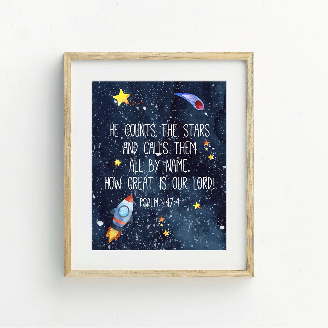 Outer Space Psalm Bible Verse Printable Wall Art for Nursery Decor ...
