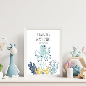 Kids Ocean Themed Bible Verse Printable Wall Art, Christian Nursery ...