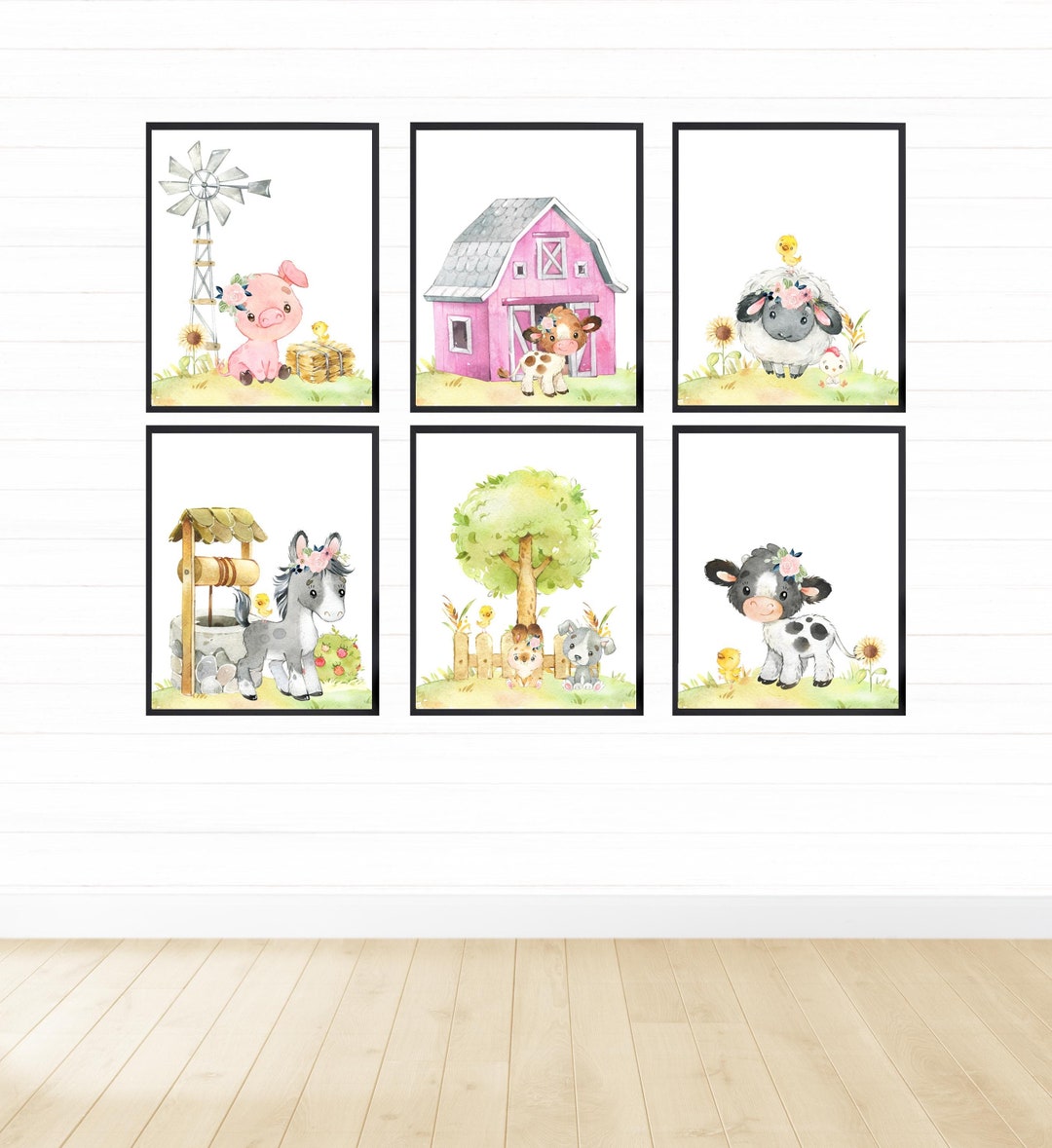 Pink Barn Farm Animal Printable Wall Art Set, Digital Download, Nursery ...