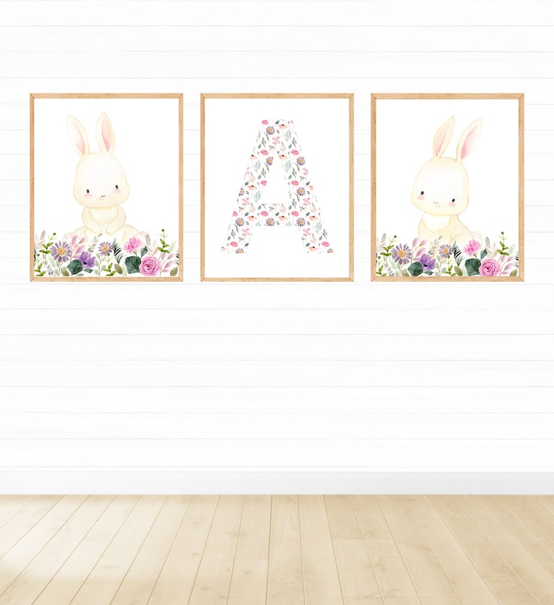 Bunny Printable Wall Art Set With Inicial Letter A Digital - Etsy