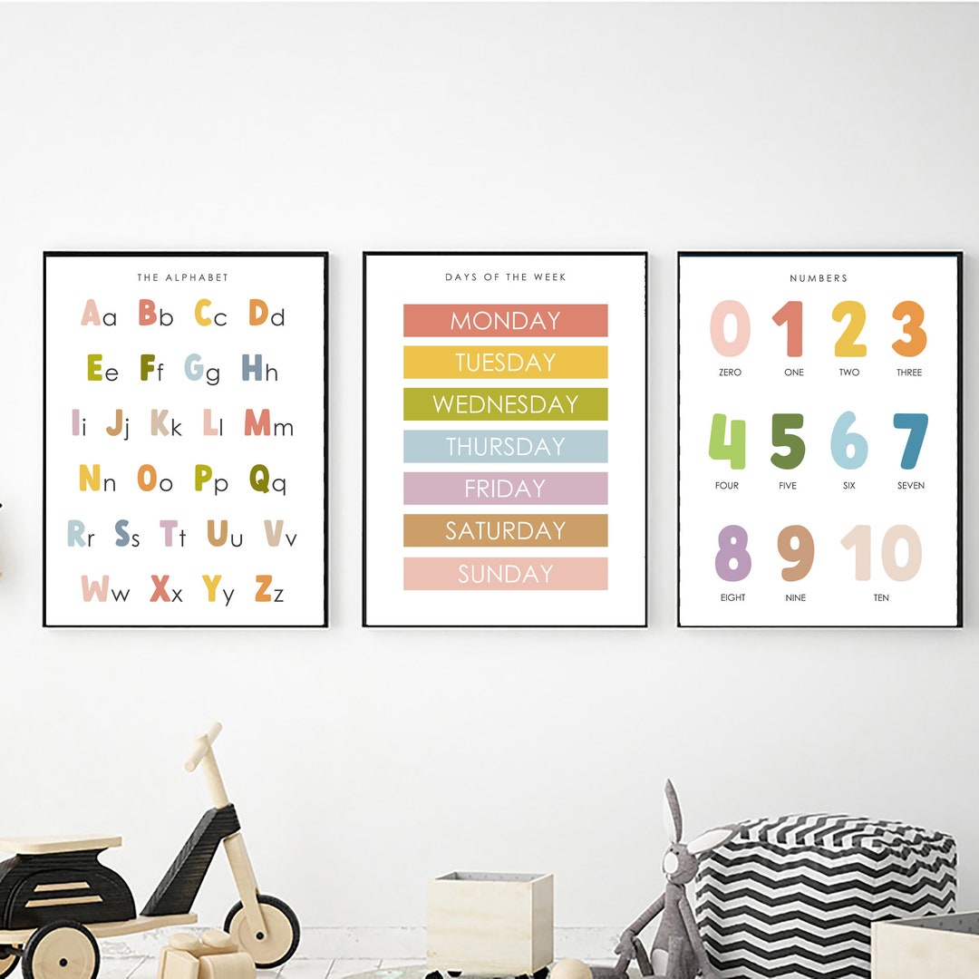 ABC 123 Days of the Week Printable Wall Art, Digital Download Set of 3 ...