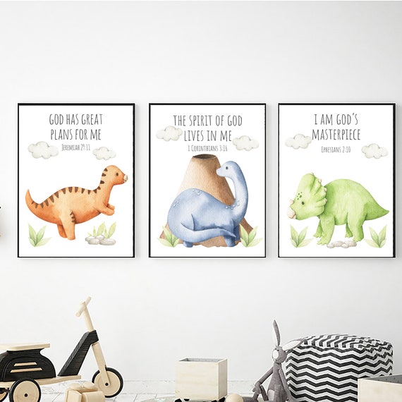 Printable Dinosaurs Wall Art Set With Bible Verses Digital - Etsy