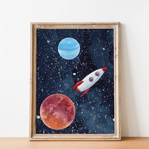 Set of 3 Watercolor Outer Space Wall Art, Digital Download, Printable ...