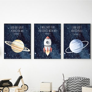 Printable Bible Verse Wall Art Set, Digital Download, Space Themed ...