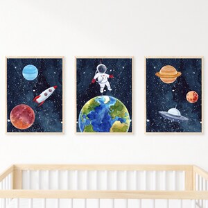 Set of 3 Watercolor Outer Space Wall Art, Digital Download, Printable ...