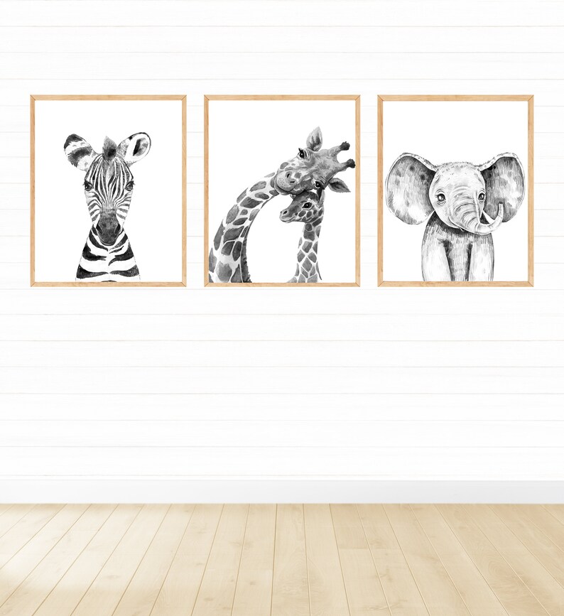 Printable Black and White Safari Animals Wall Art Set Digital - Etsy