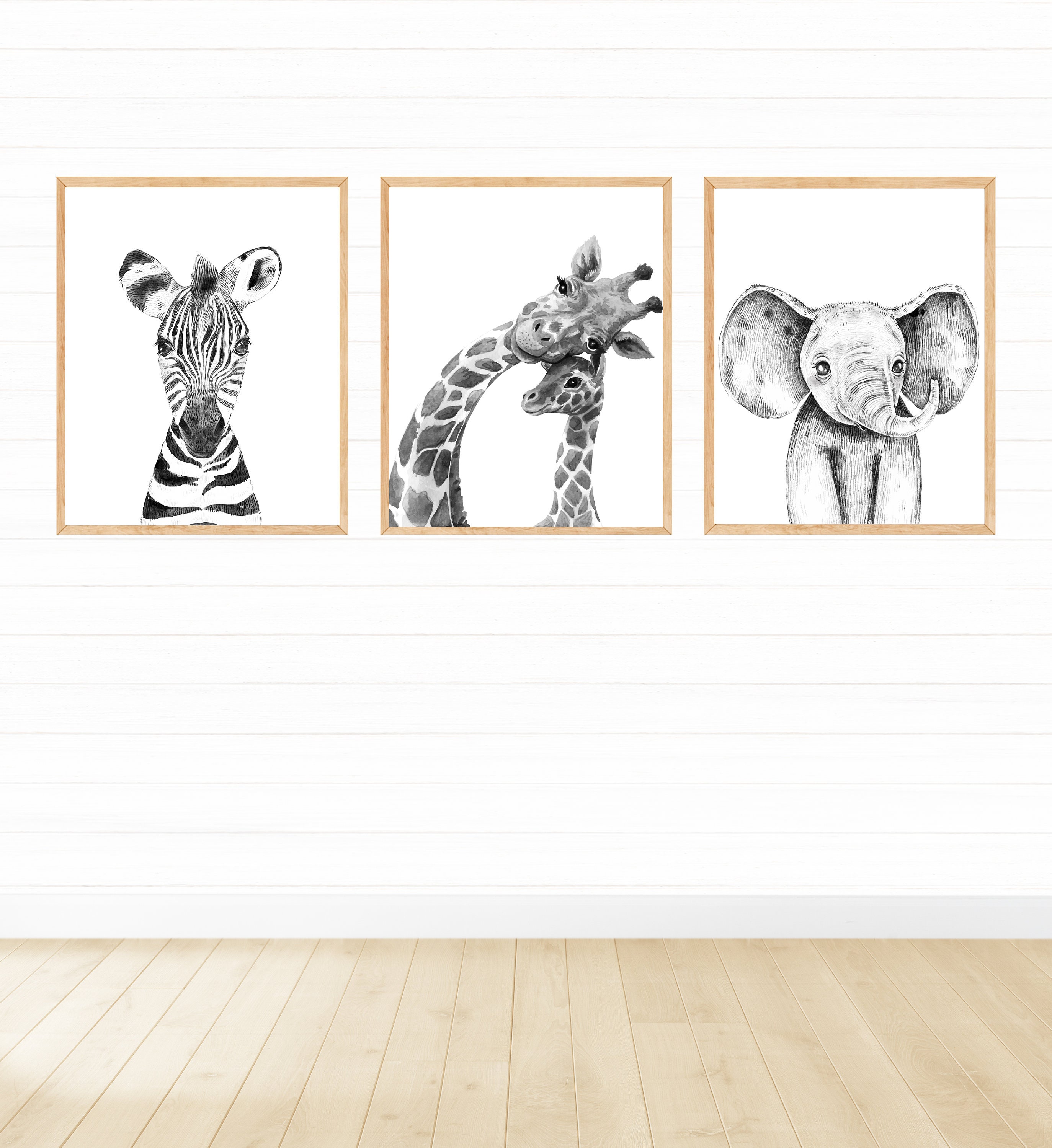 Printable Black and White Safari Animals Wall Art Set Digital | Etsy
