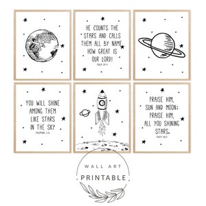 Black and White Outer Space Printable Wall Art Set, Digital Download ...