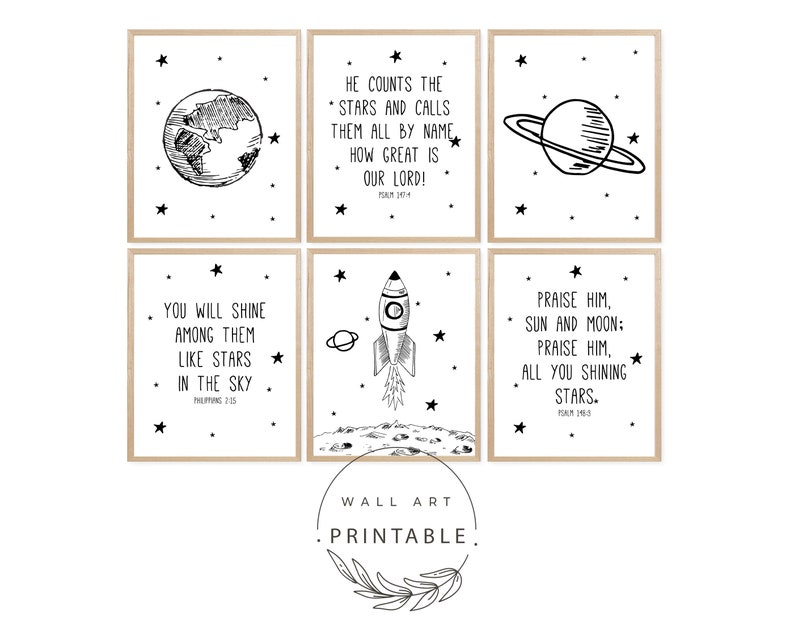 Black and White Space Prints: Printable Christian Nursery Decor ...