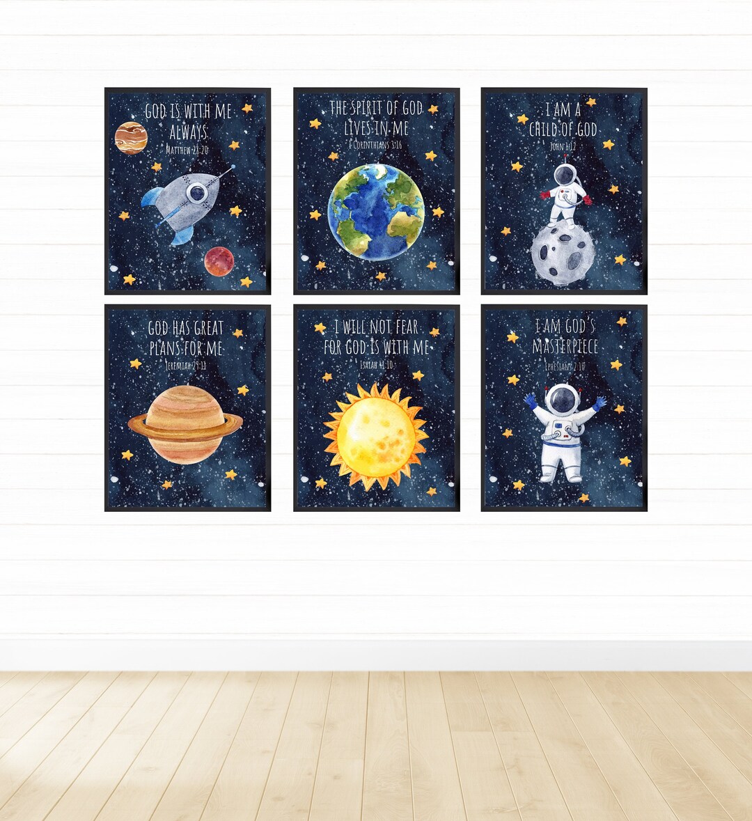 Space Bible Verse Print Set: Printable Celestial Nursery Decor (digital ...