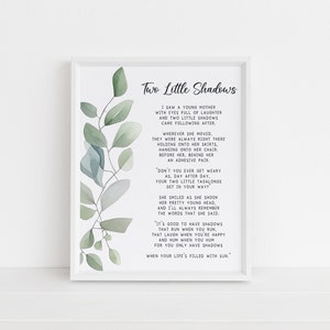 Two Little Shadows Mom Poem Printable Wall Art, Poem for Mom, Mothers ...