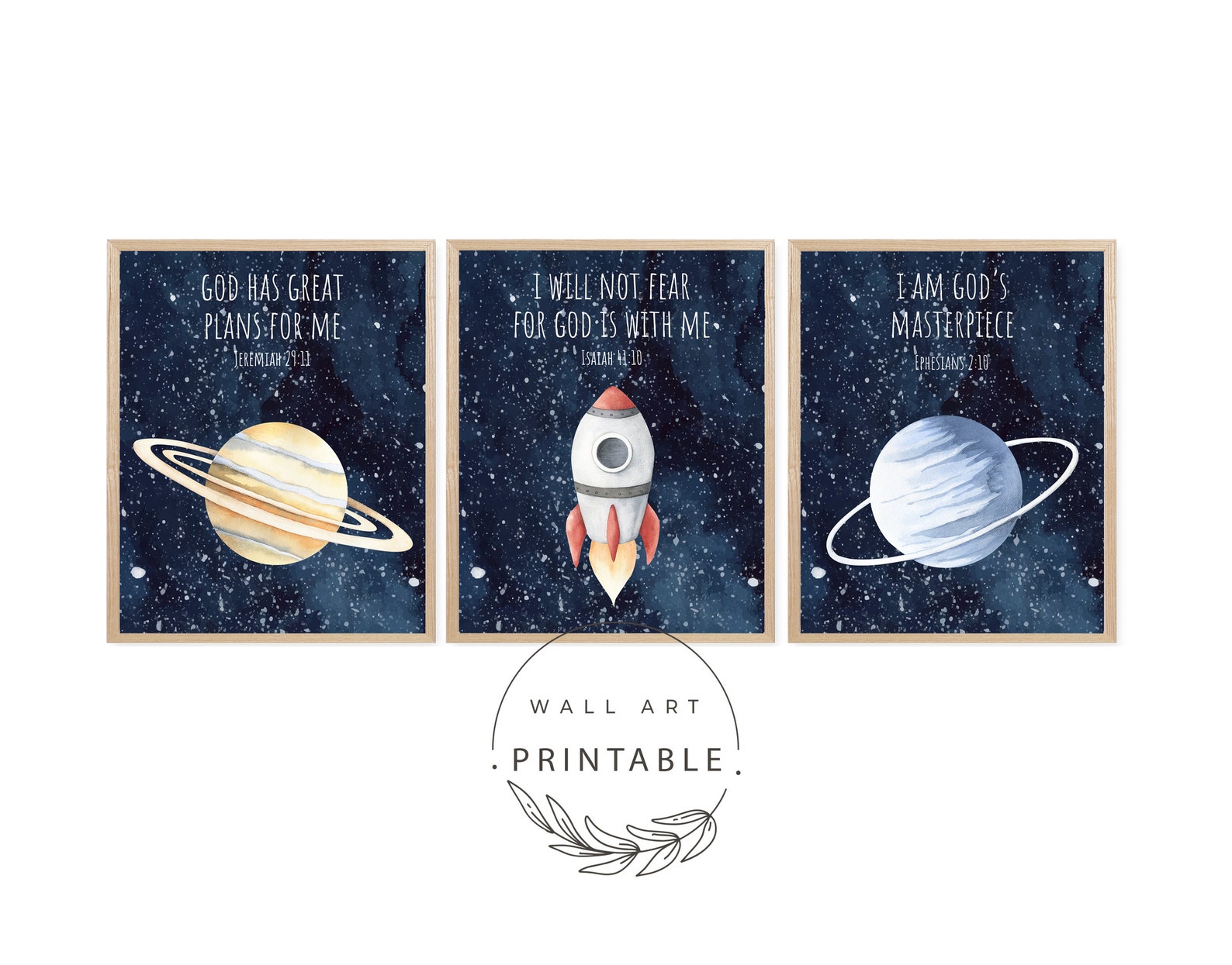 Space Nursery Decor: Bible Verse Printable Wall Art Set (digital ...