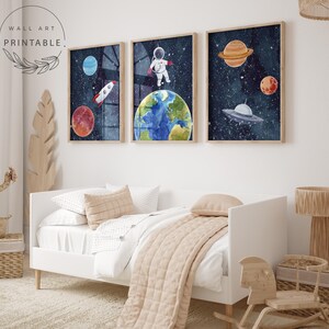 Set of 3 Watercolor Outer Space Wall Art, Digital Download, Printable ...