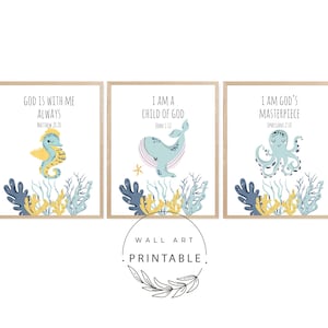 Kids Ocean Themed Bible Verse Printable Wall Art, Christian Nursery ...