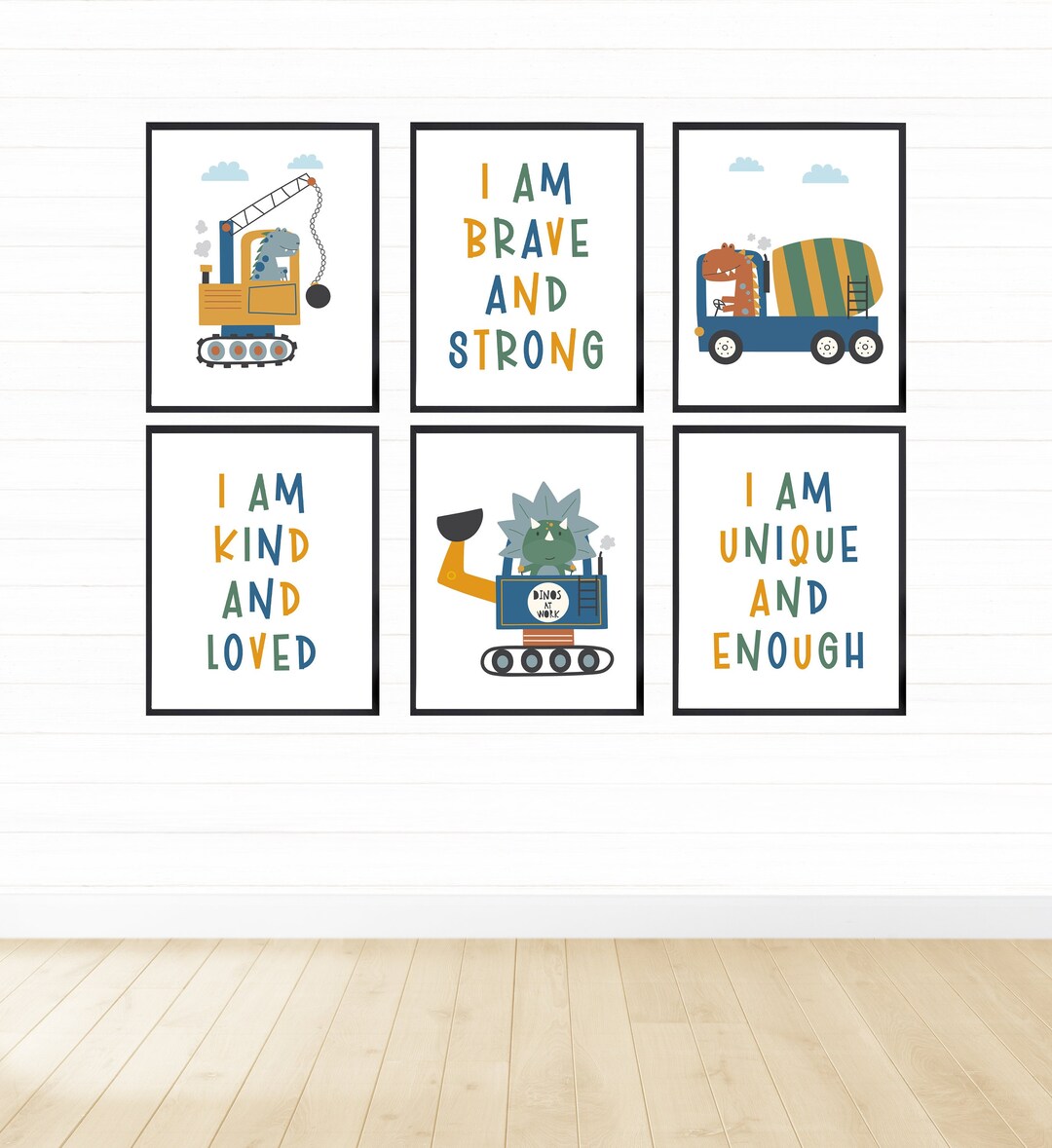 Construction Printable Wall Art Set , Kids Positive Affirmations ...