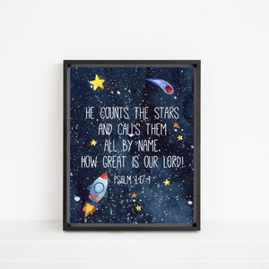 Outer Space Psalm Bible Verse Printable Wall Art for Nursery Decor ...