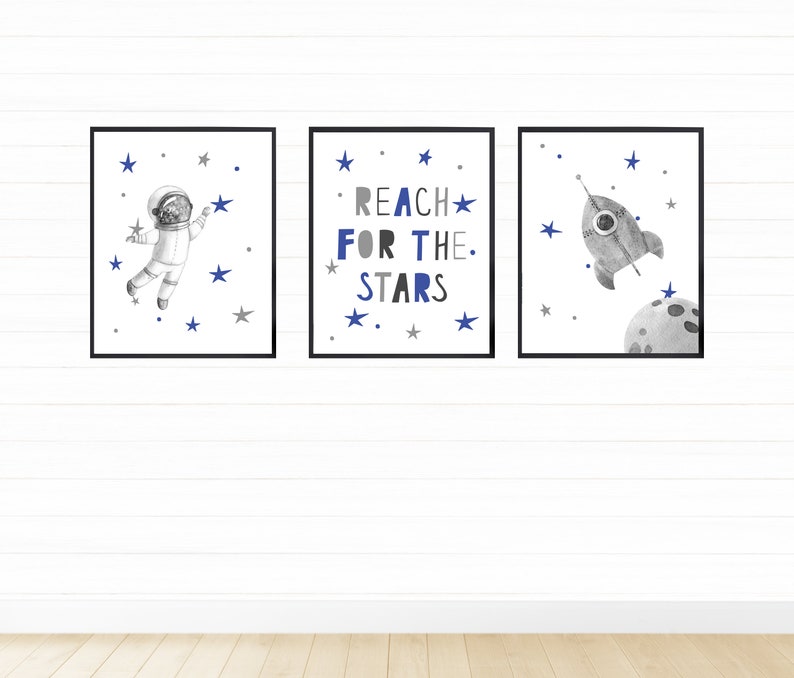Space Wall Art Set Digital Download Printable Wall Art Grey | Etsy