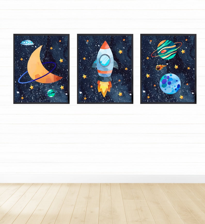 Set of 3 Watercolor Outer Space Wall Art Digital Download | Etsy