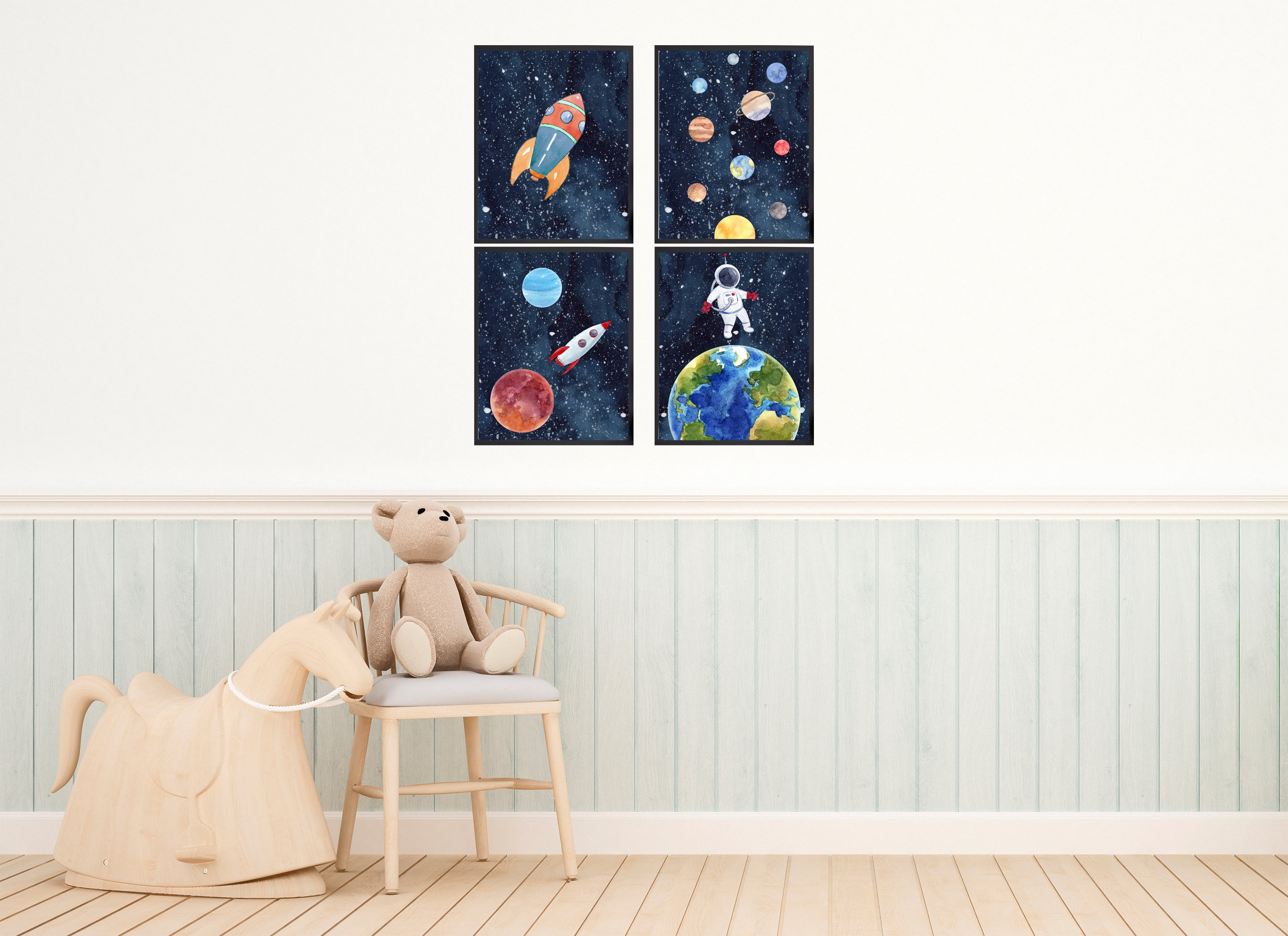 Boys Outer Space Themed Printable Wall Art Set for Nursery | Etsy