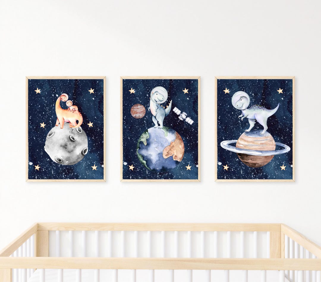 Dinosaurs in Outer Space Printable Wall Art, Digital Download, Outer ...