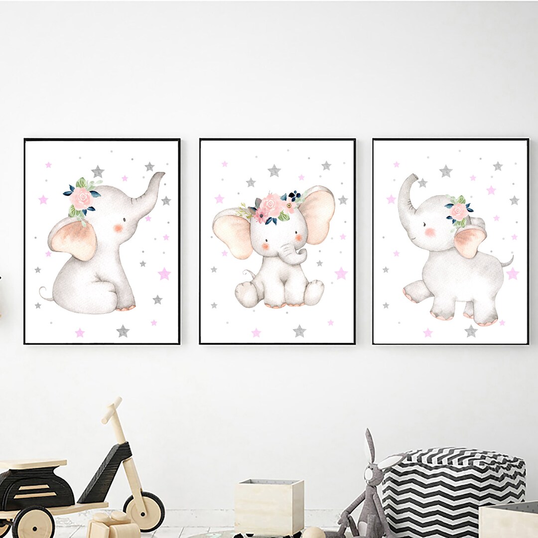 Set of 3 Elephant Prints Printable Wall Art Digital - Etsy