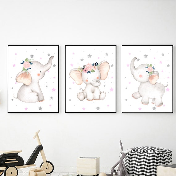 Set of 3 Elephant Prints Printable Wall Art Digital | Etsy