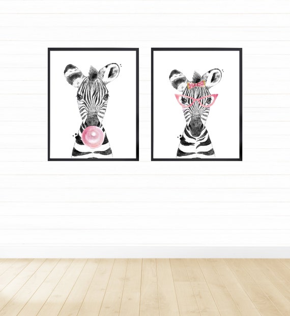Printable Black and White Zebra Wall Art Set of 2 for Girls | Etsy