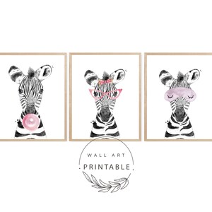 Zebra Nursery Prints: Printable Girls Bedroom Decor (digital Download ...