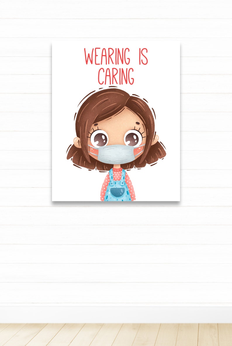 Kids Covid Wearing is Caring Sign Digital Download Classroom | Etsy