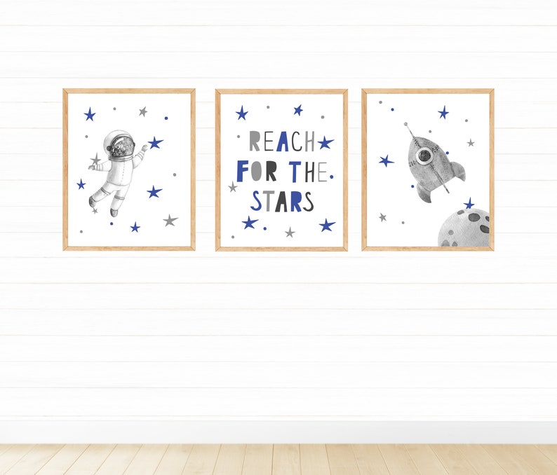 Space Wall Art Set Digital Download Printable Wall Art Grey | Etsy
