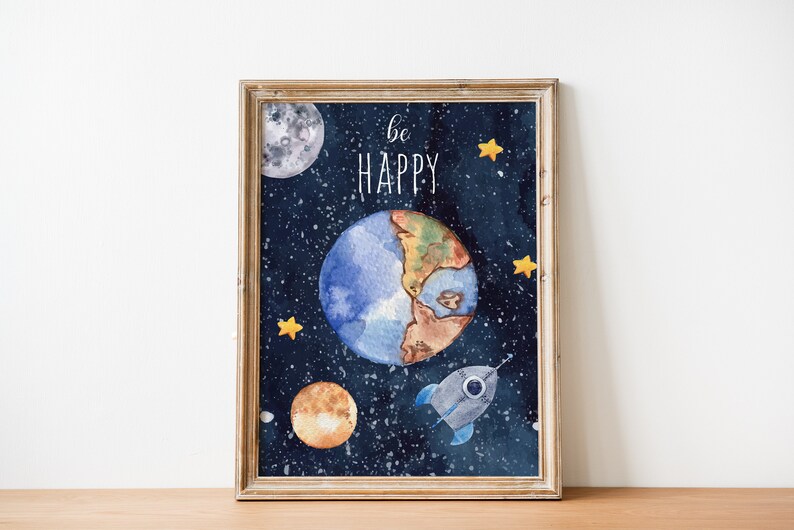 Printable Watercolor Space Wall Art Set Digital Download - Etsy