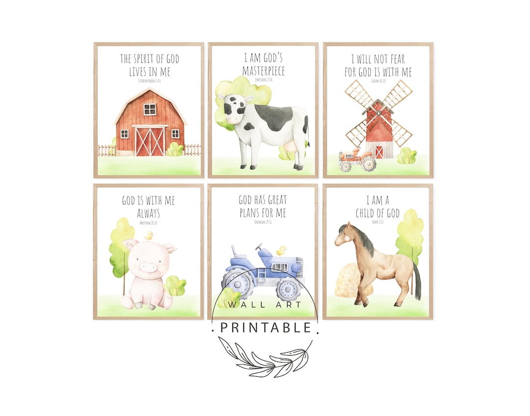 Farm Animals With Bible Verses Printable Wall Art, Digital Download ...