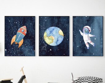 Set of 3 Watercolor Outer Space Wall Art Digital Download - Etsy