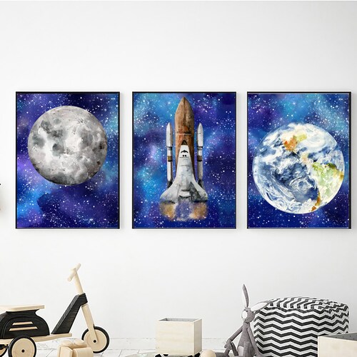 Boys Outer Space Themed Printable Wall Art Set for Nursery - Etsy