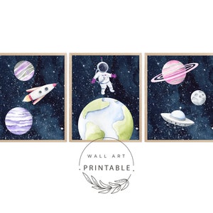 Girls Watercolor Outer Space Wall Art Digital Download - Etsy