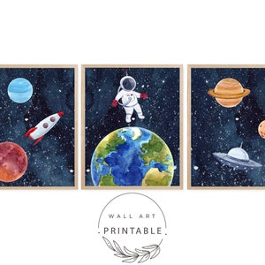 Set of 3 Watercolor Outer Space Wall Art Digital Download | Etsy