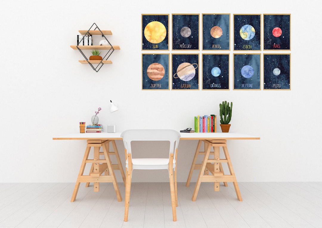 Watercolor Solar System Printable Wall Art Set, Digital Download, Space ...