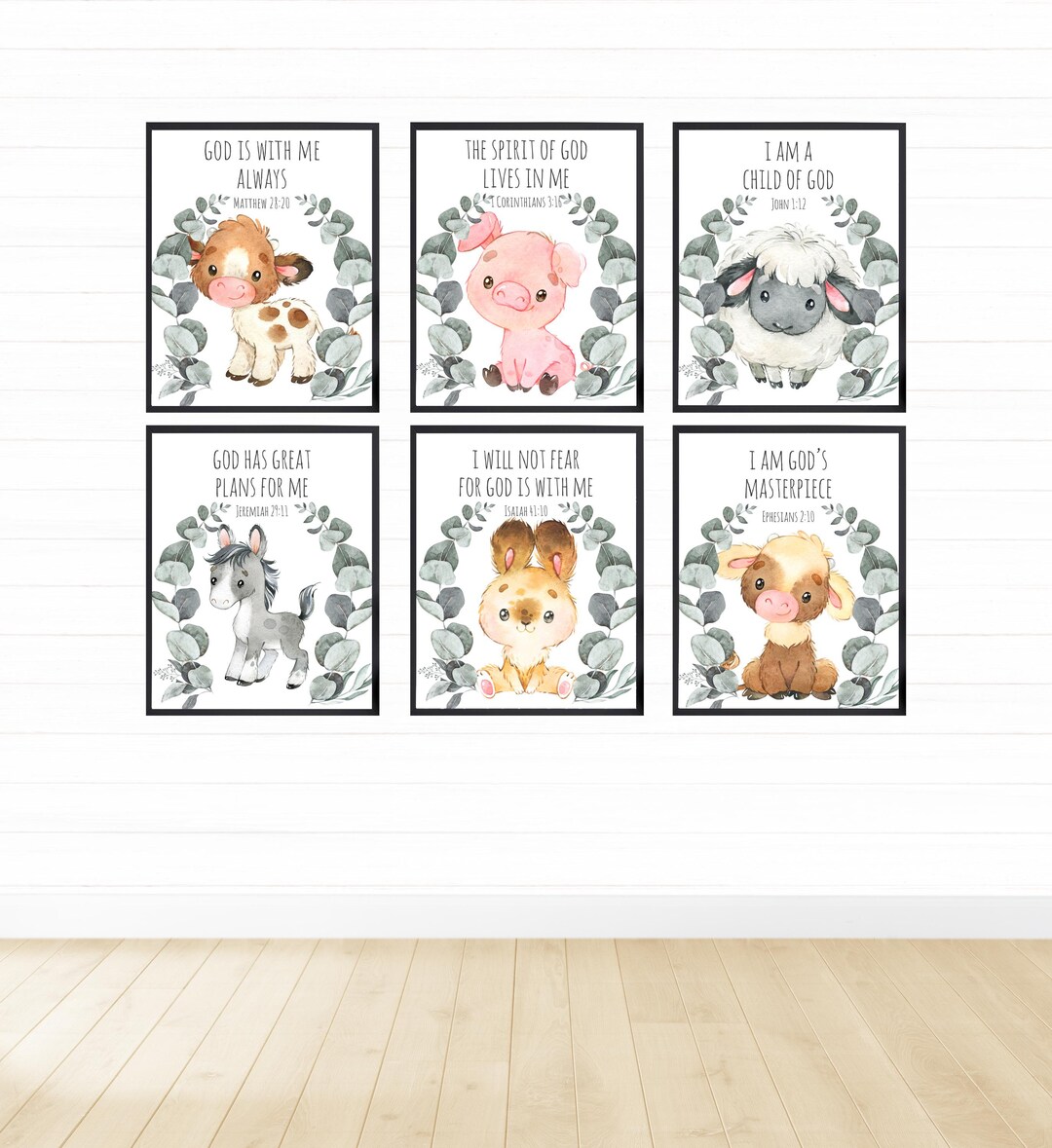 Farm Animals With Bible Verses Printable Wall Art, Digital Download ...