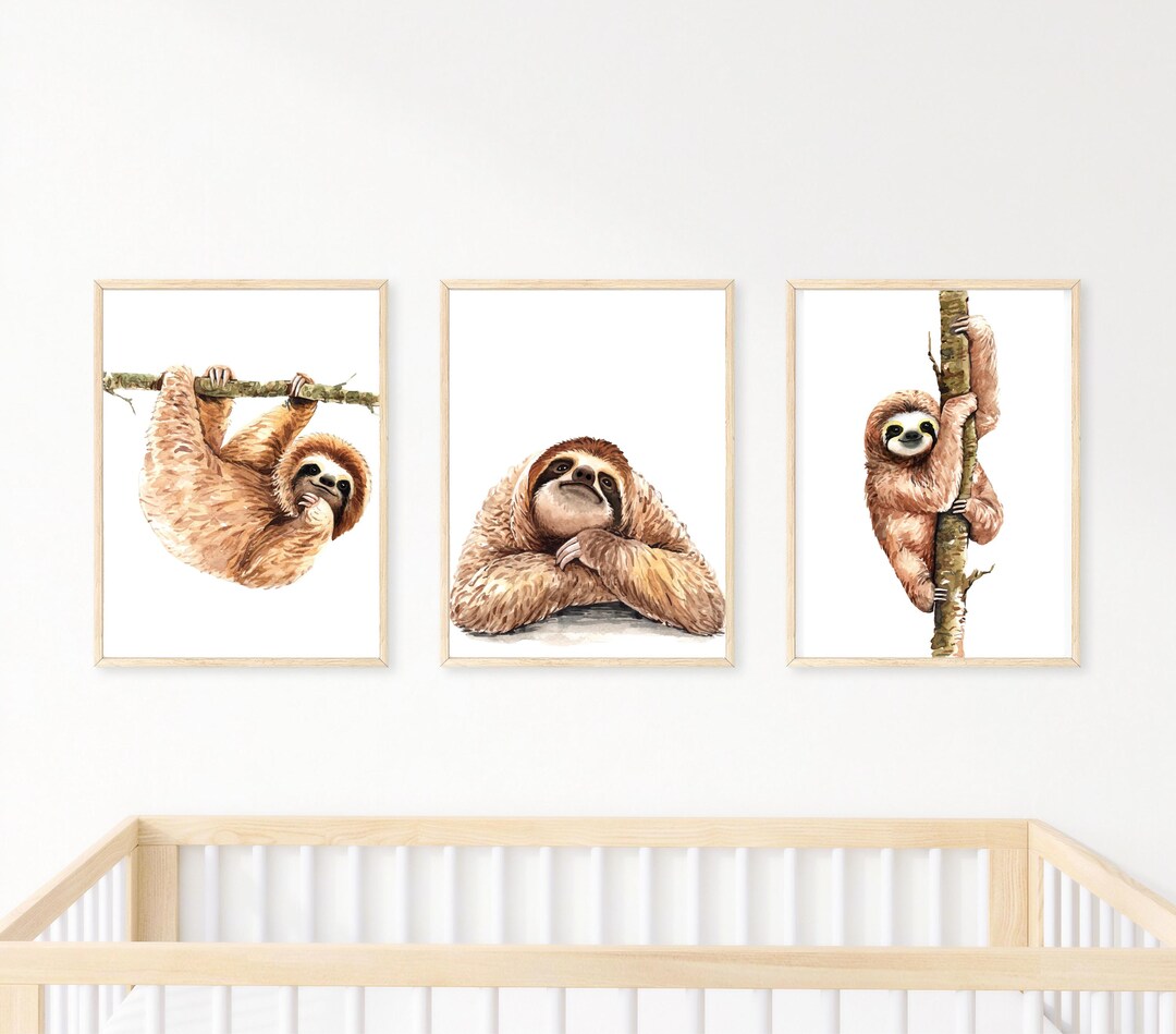 Sloth Printable Wall Art Set, Digital Download, Watercolor Sloth Prints ...