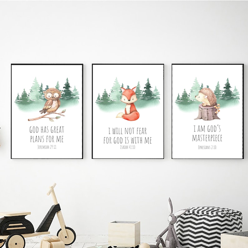 Woodland Animals With Bible Verses Printable Wall Art Set - Etsy