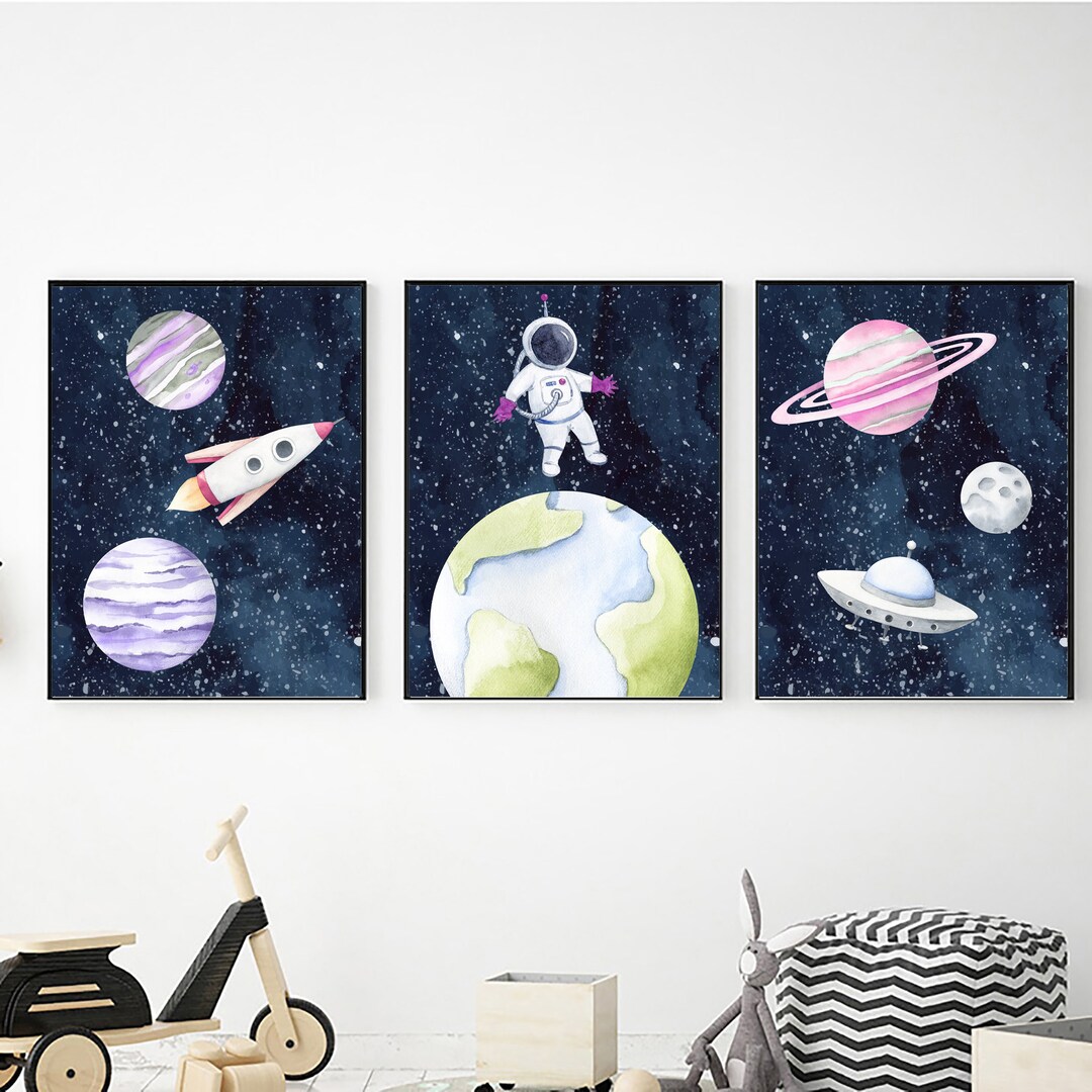 Girls Watercolor Outer Space Wall Art Digital Download - Etsy