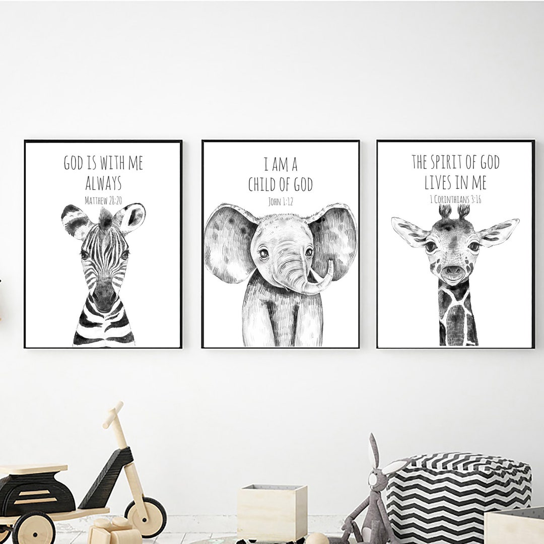Animals Bible Verse Printable Wall Art Set Digital Download - Etsy